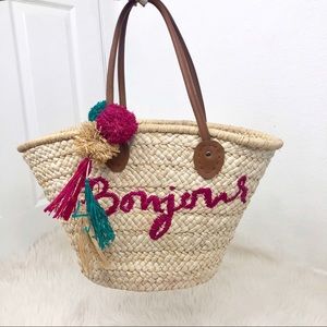 Bags | Bonjour Summer Straw Beach Tote Bag | Poshmark